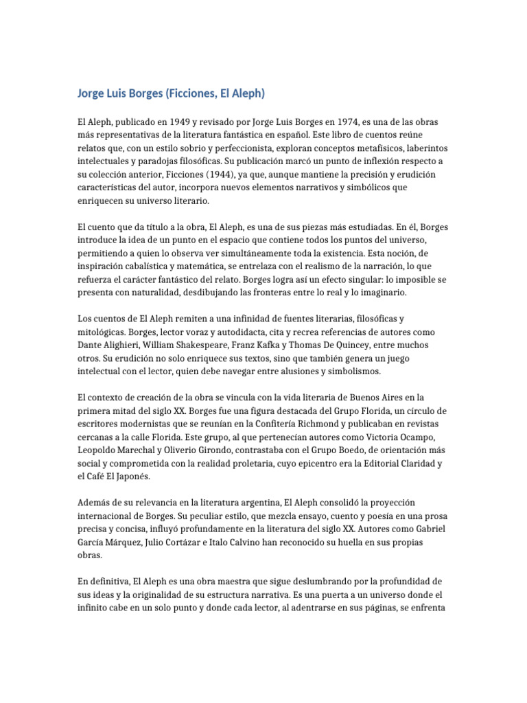 El Aleph: Fantasía y Metáfora en Borges | PDF | Cuentos