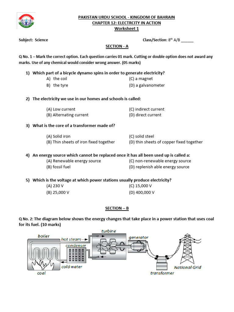 Electricity in Action Worksheet for 8th Grade | PDF | Energy ...