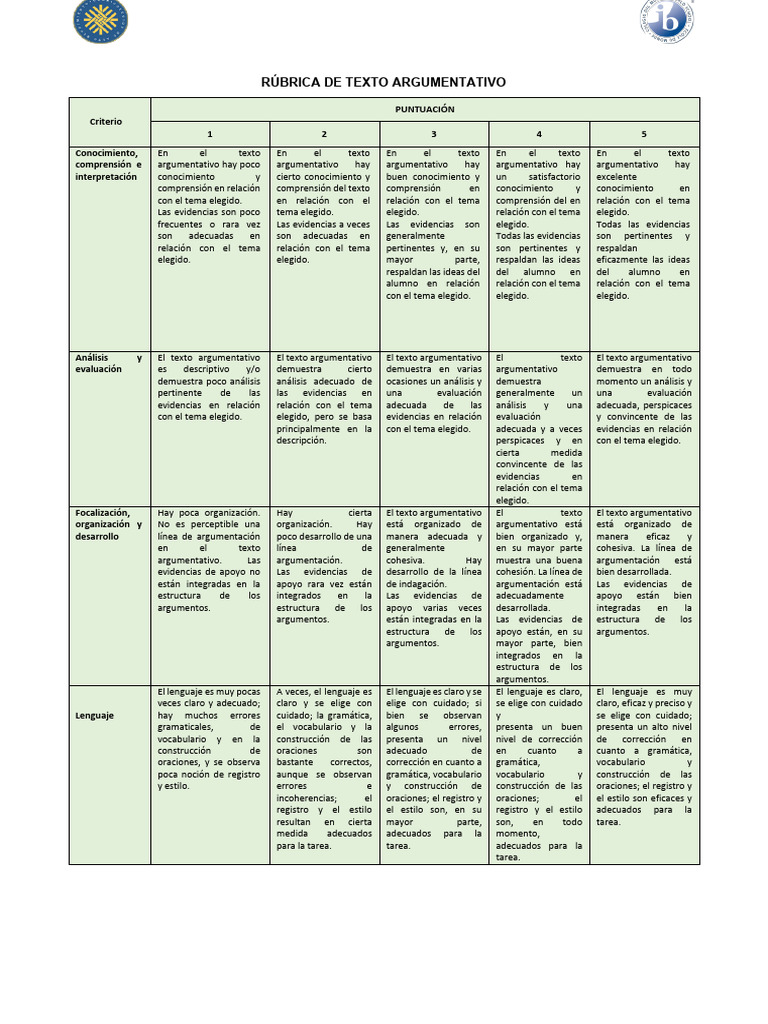 Rúbrica de Texto Argumentativo | PDF | Gramática | Léxico