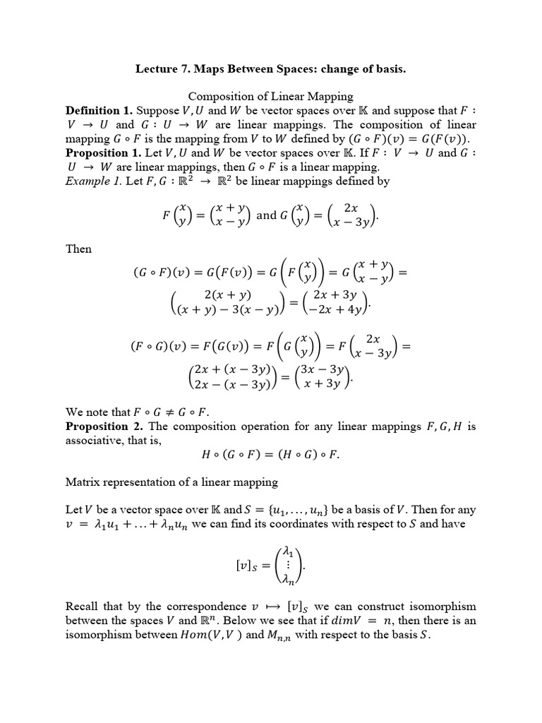 Lecture 7 | PDF | Linear Map | Basis (Linear Algebra)