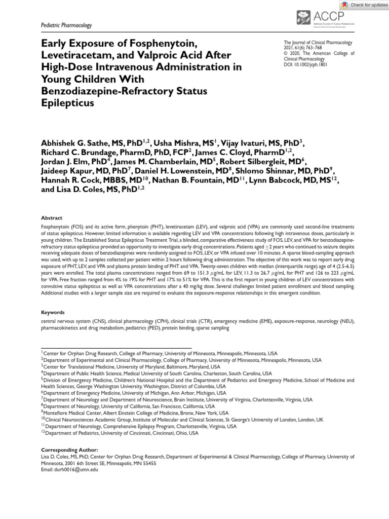 The Journal of Clinical Pharma - 2020 - Sathe - Early Exposure of Fosphenytoin Levetiracetam and ...