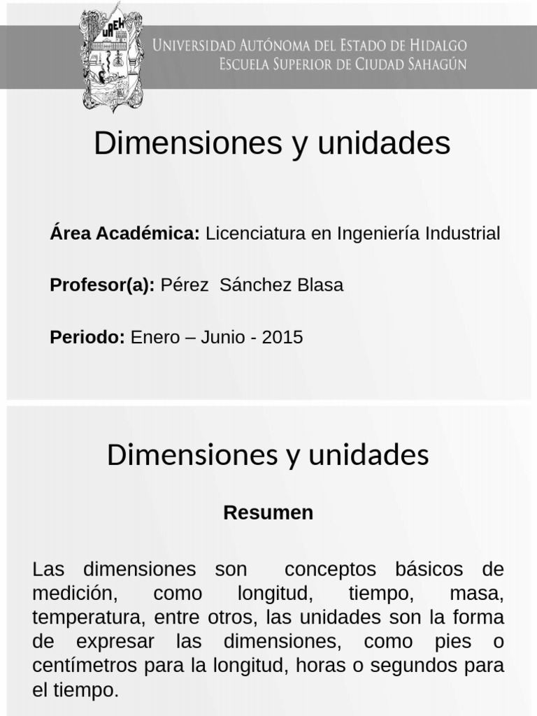 Dimensiones y Unidades | PDF | Sistema Internacional de Unidades | Cantidad