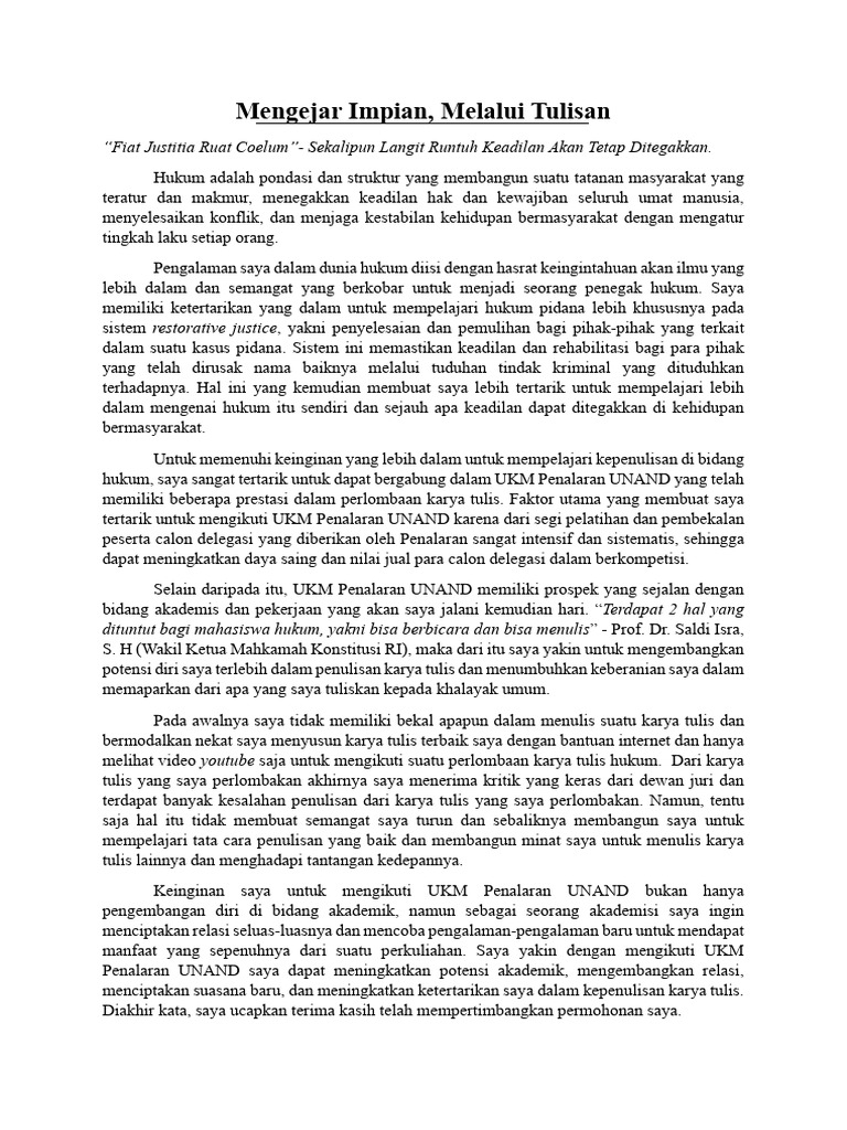 Adriansyah Maulana_Mengejar Impian, Melalui Tulisan (Motivation Letter) | PDF