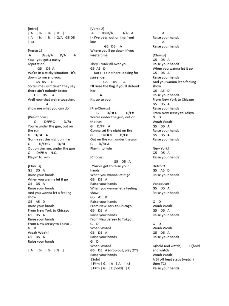 Raise Your Hands Bon Jovi Chords | PDF | Song Structure | Mass Media