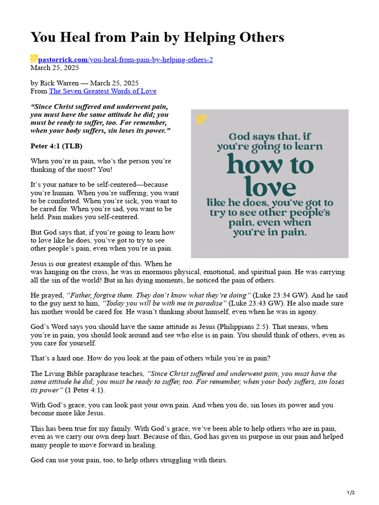 pastorrick.com-You Heal from Pain by Helping Others | PDF | Jesus | Sin