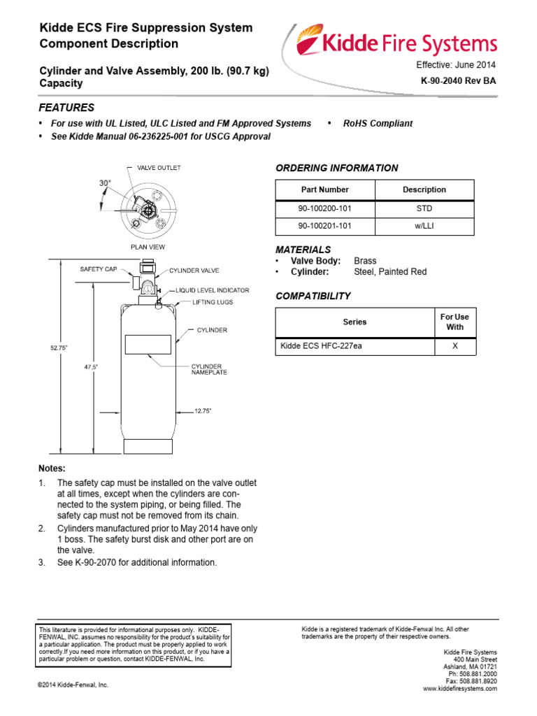 Kidde FM-200 Cylinder Specifications | PDF | Mechanical Engineering ...