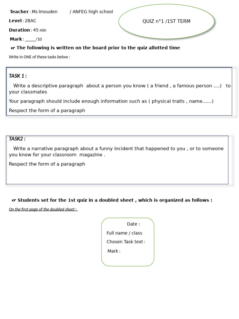 Quiz Writing 2bac | PDF