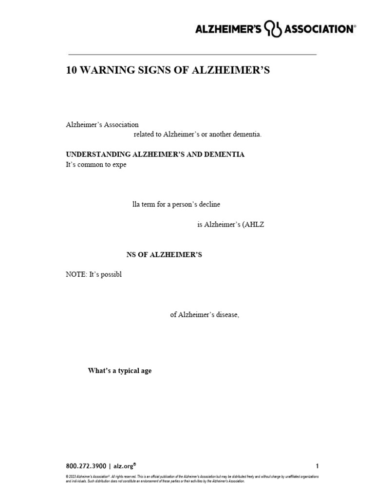 Alzheimers Dementia Ten Warning Signs Ts | PDF | Dementia | Alzheimer's Disease