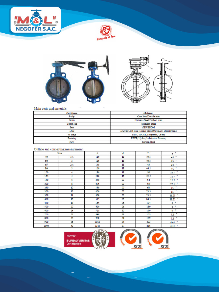 Valvula Mariposa Tipo Wafer Con Palanca y Timon | PDF