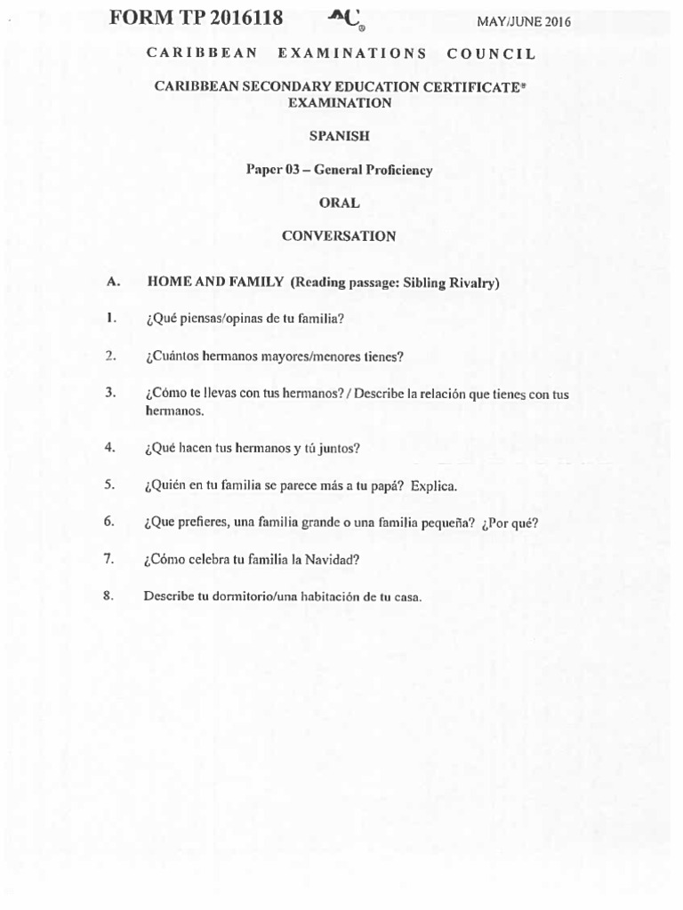 CSEC Spanish P3 2016 | PDF