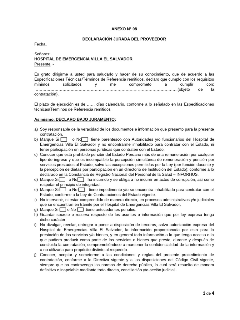 ANEXO 8 y 9 PROVEEDORES, DJ DE CUMPLIR CON EETT | PDF