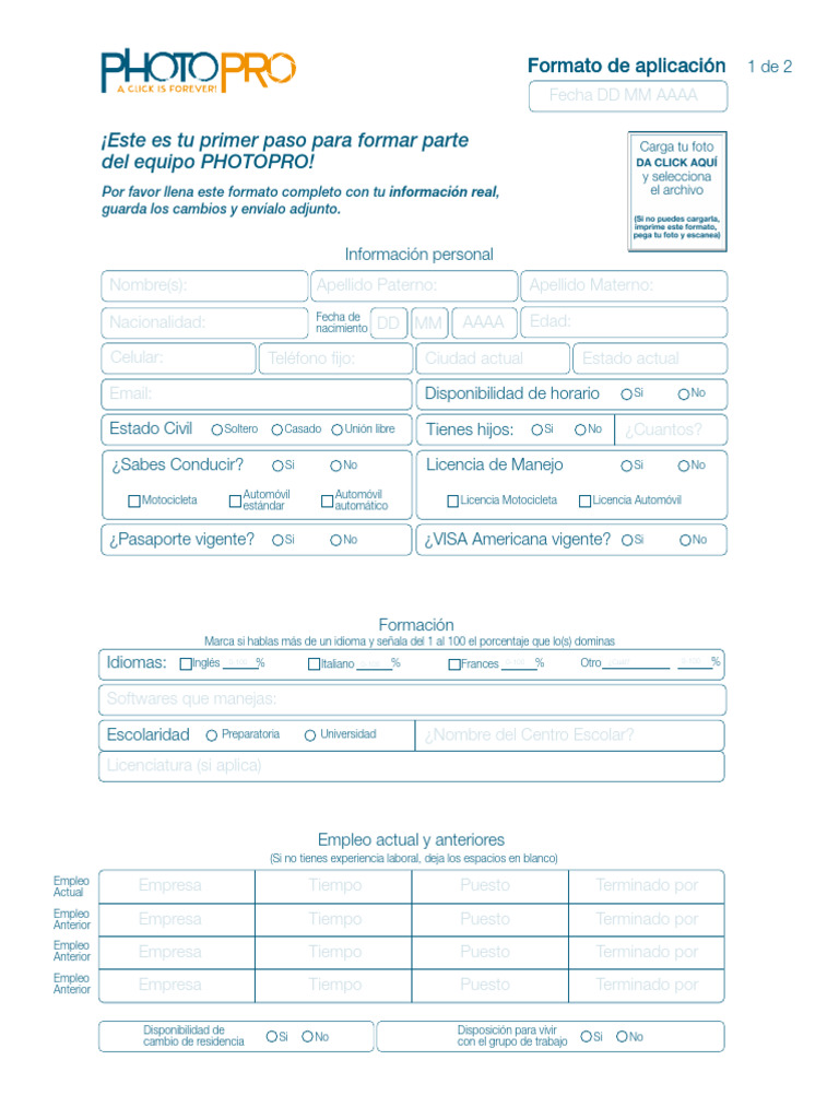 Formato de Aplicacion_form- Vacio | PDF