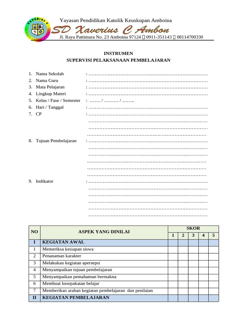 Instrumen Supervisi Pembelajaran - SDC | PDF