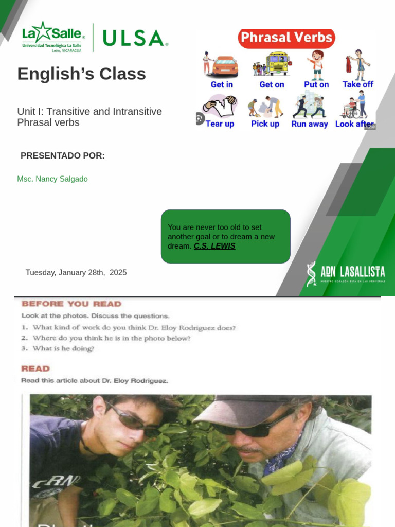 Transitive and Intransitive Phrasal Verbs, Class #3 - 2025 | PDF ...