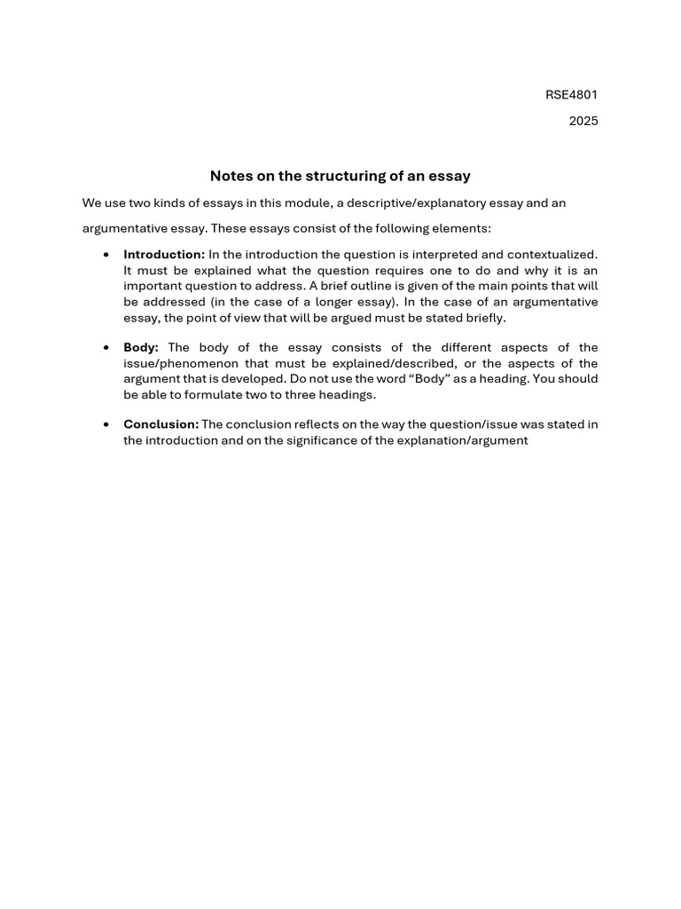 Notes On Essay Structuring | PDF