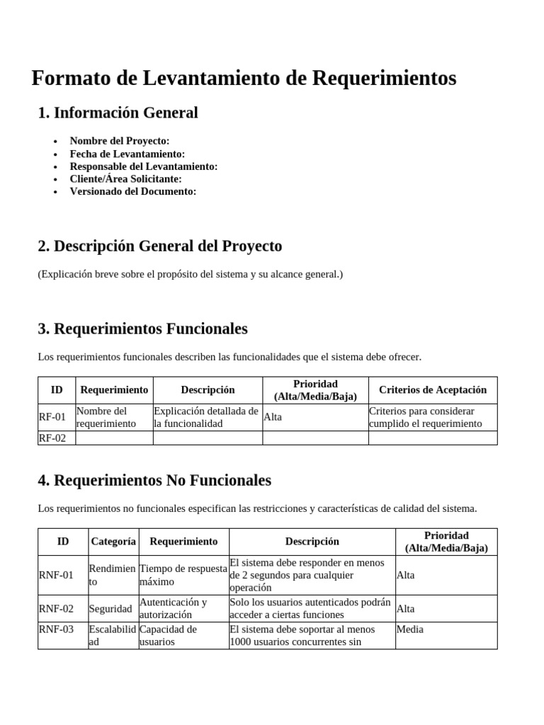 Formato de Levantamiento de Requerimientos | PDF | Autenticación | Informática