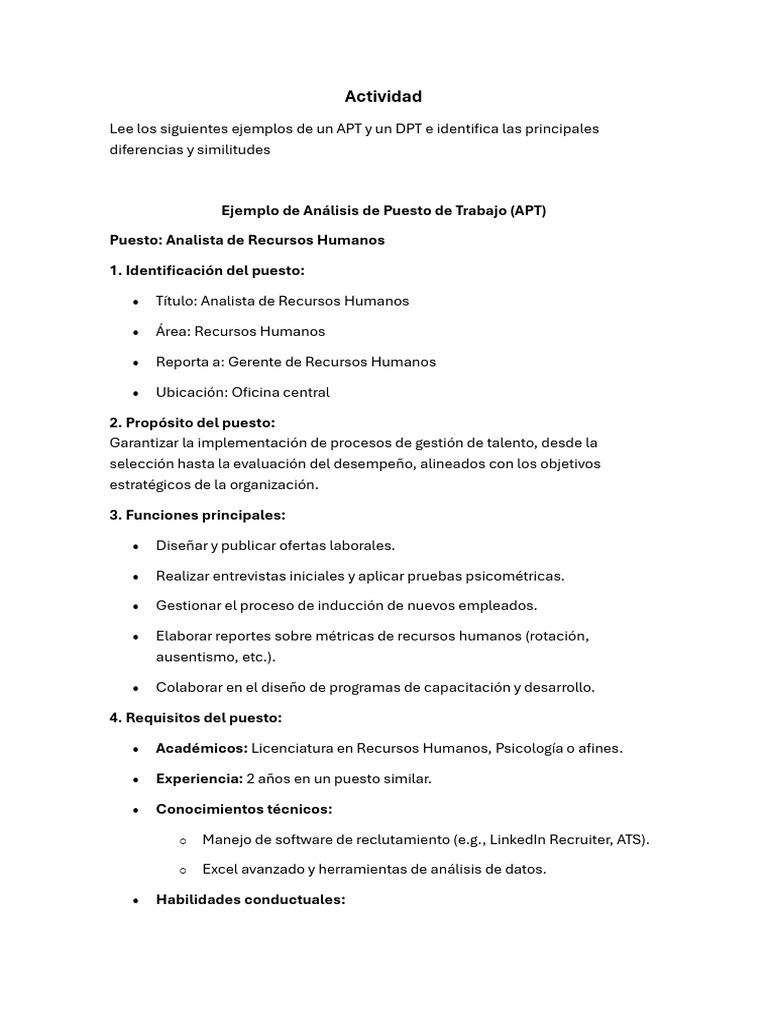 Comparativa APT y DPT Recursos Humanos | PDF | Gestión de recursos ...