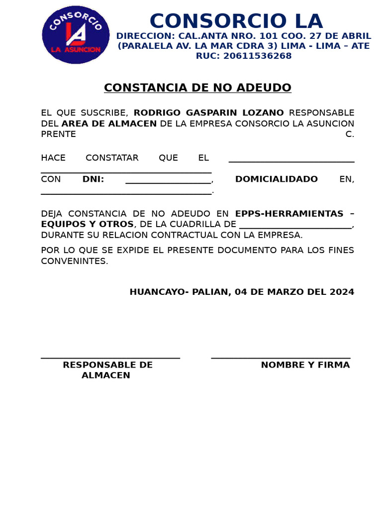 Constancia de No Adeudo | PDF