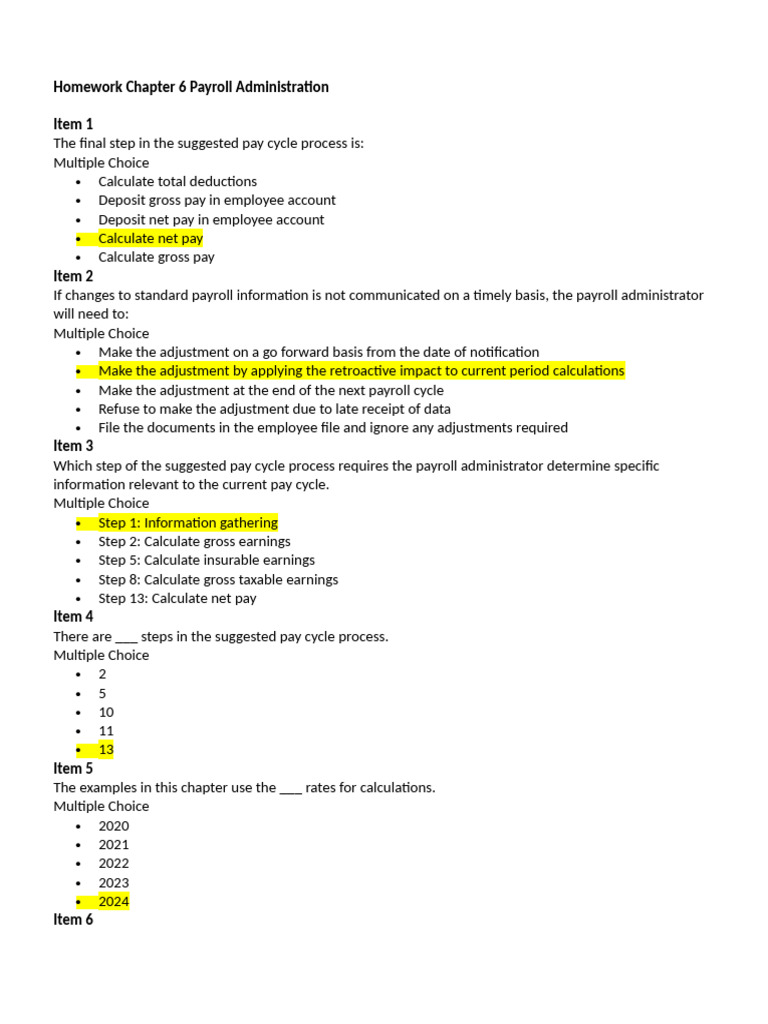 Homework Chapter 6 Payroll Administration | PDF | Payroll Tax | Taxation