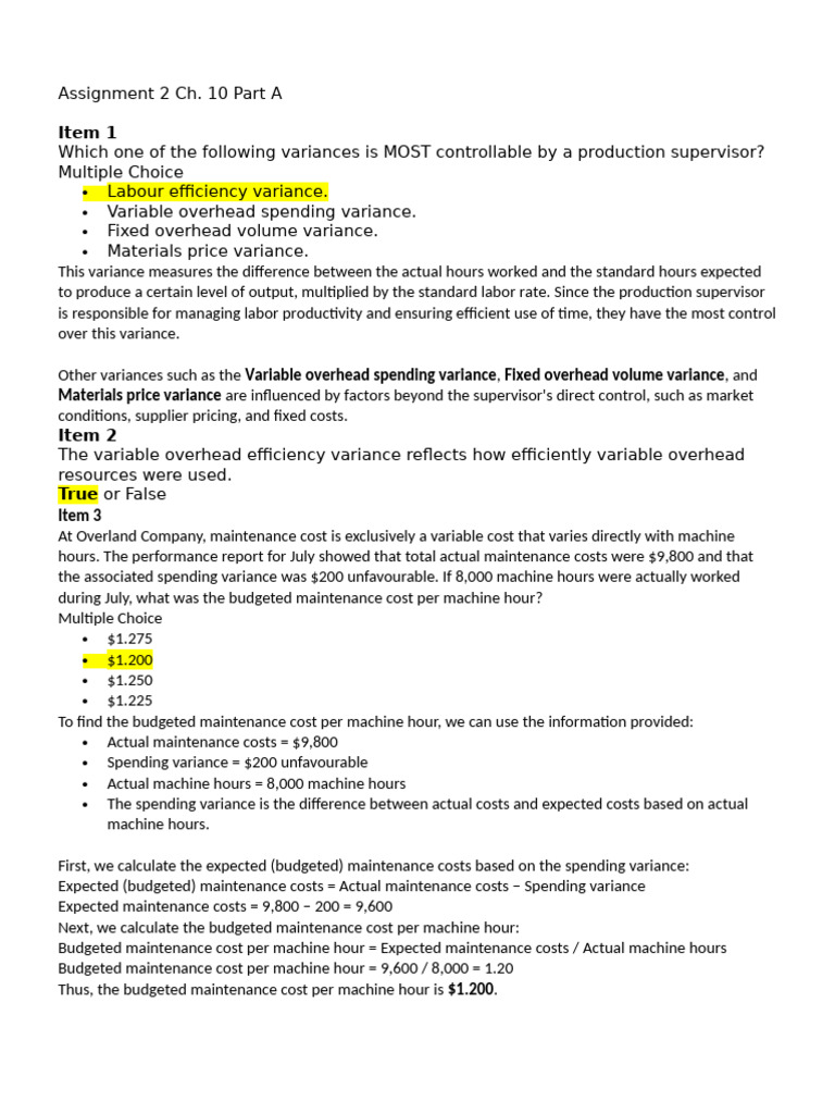 Assignment 2 Chapter 10 Management Accounting 2 | PDF | Variance | Labour Economics