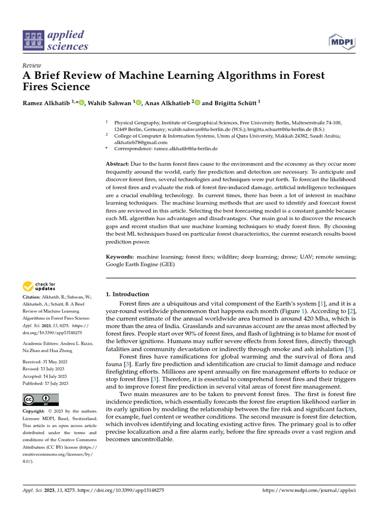 A Brief Review of Machine Learning Algorithms in Forest Fires Science ...