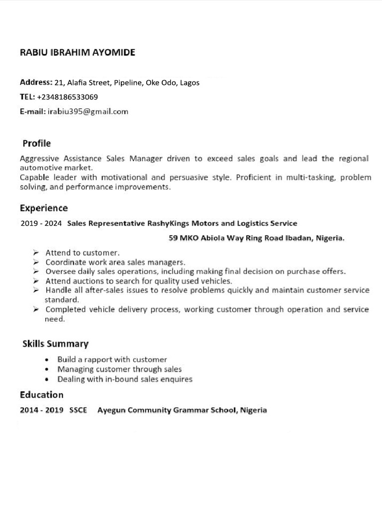 Rabiu Ibrahim Ayomide CV | PDF