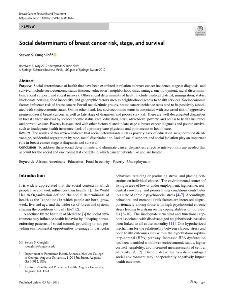 Social Determinants of Breast Cancer Risk, Stage, and Survival | PDF ...