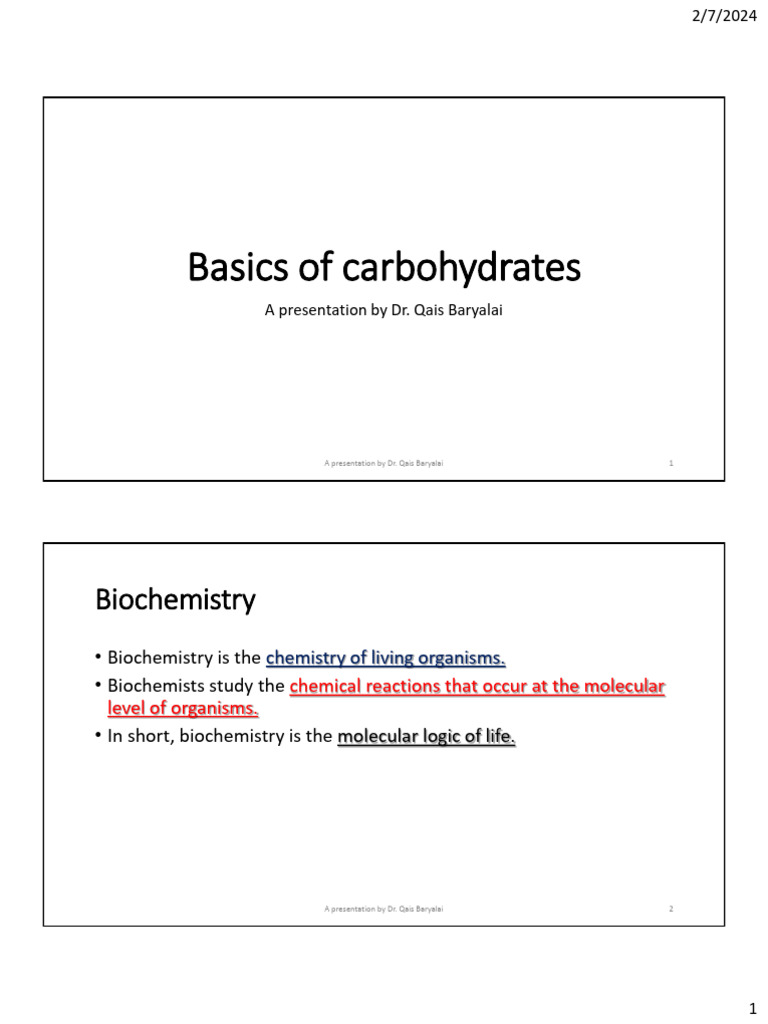 Lecture 1 Biochemsitry, 5th Semeter | PDF | Carbohydrates | Glucose