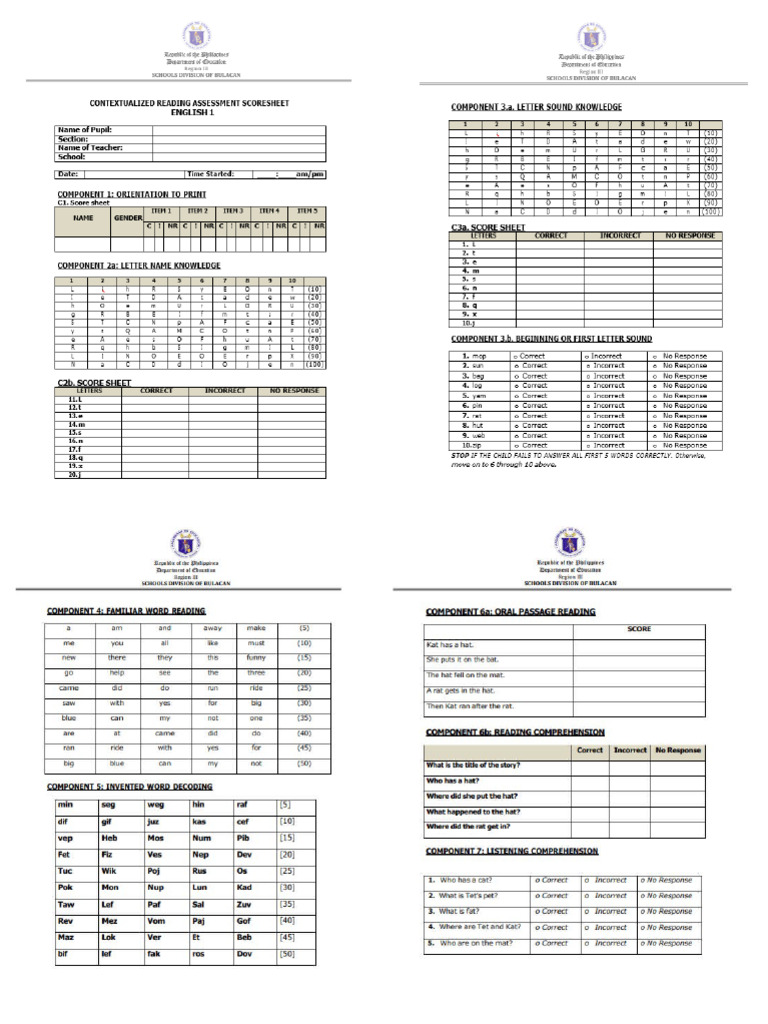 Reading English Score Sheet | PDF