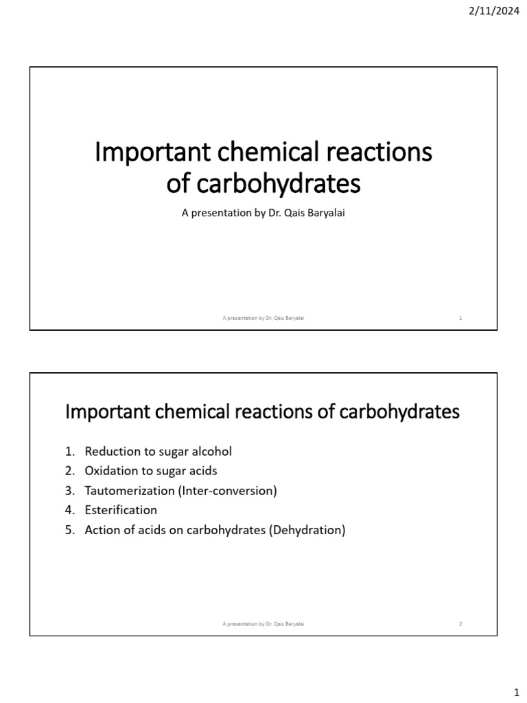 Key Chemical Reactions of Carbohydrates | PDF | Organic Chemistry ...