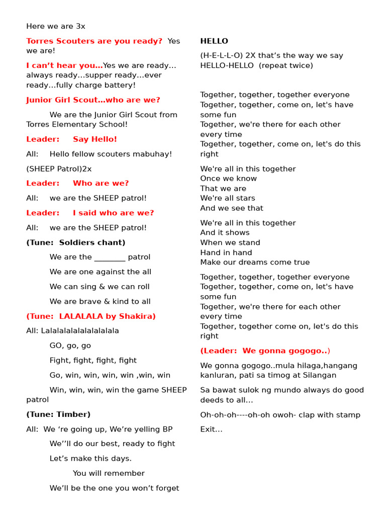 Songs and Yell Girll Scout | PDF | Scouting