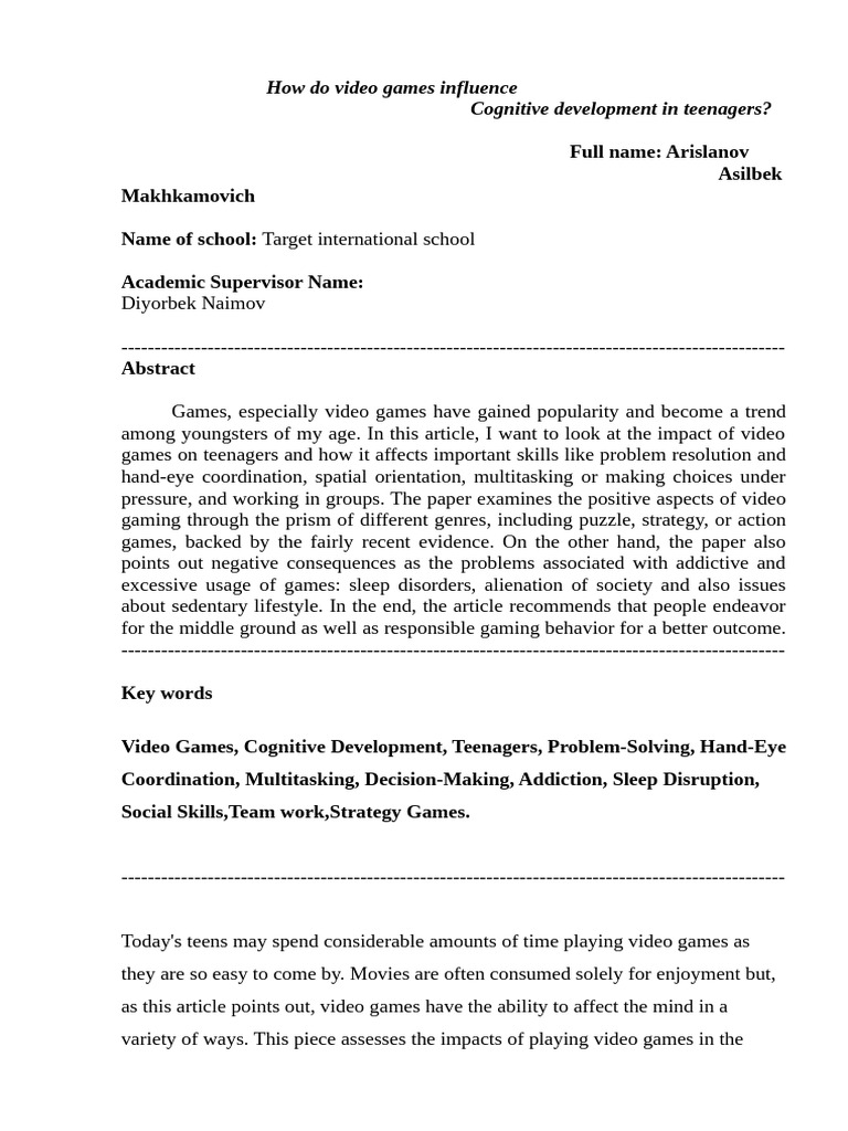 How Do Video Games Influence | PDF | Adolescence | Sleep