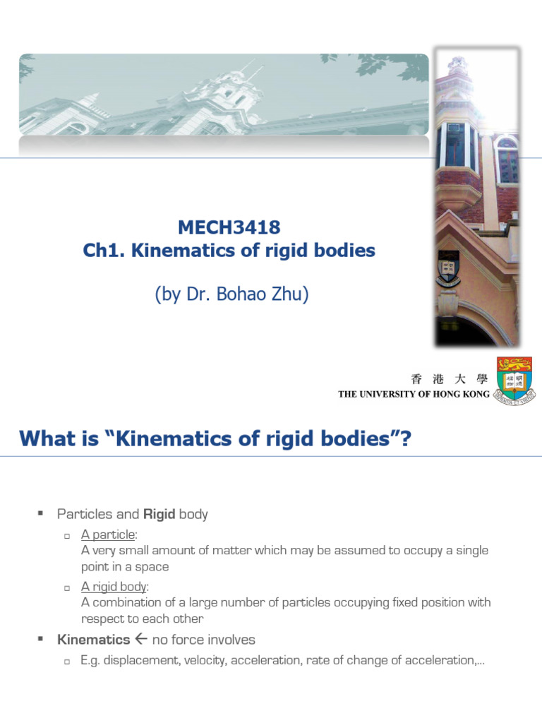 MECH3418 LectureNote 2023-24 Ch1A | PDF | Kinematics | Acceleration