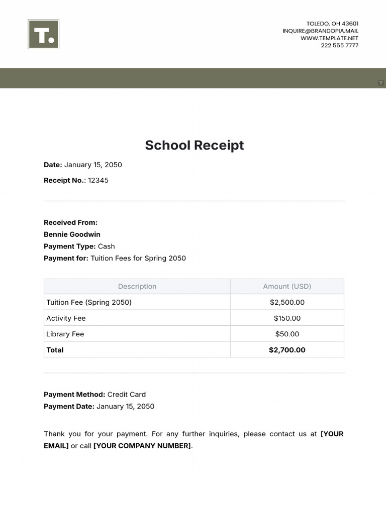 School Receipt Template | PDF