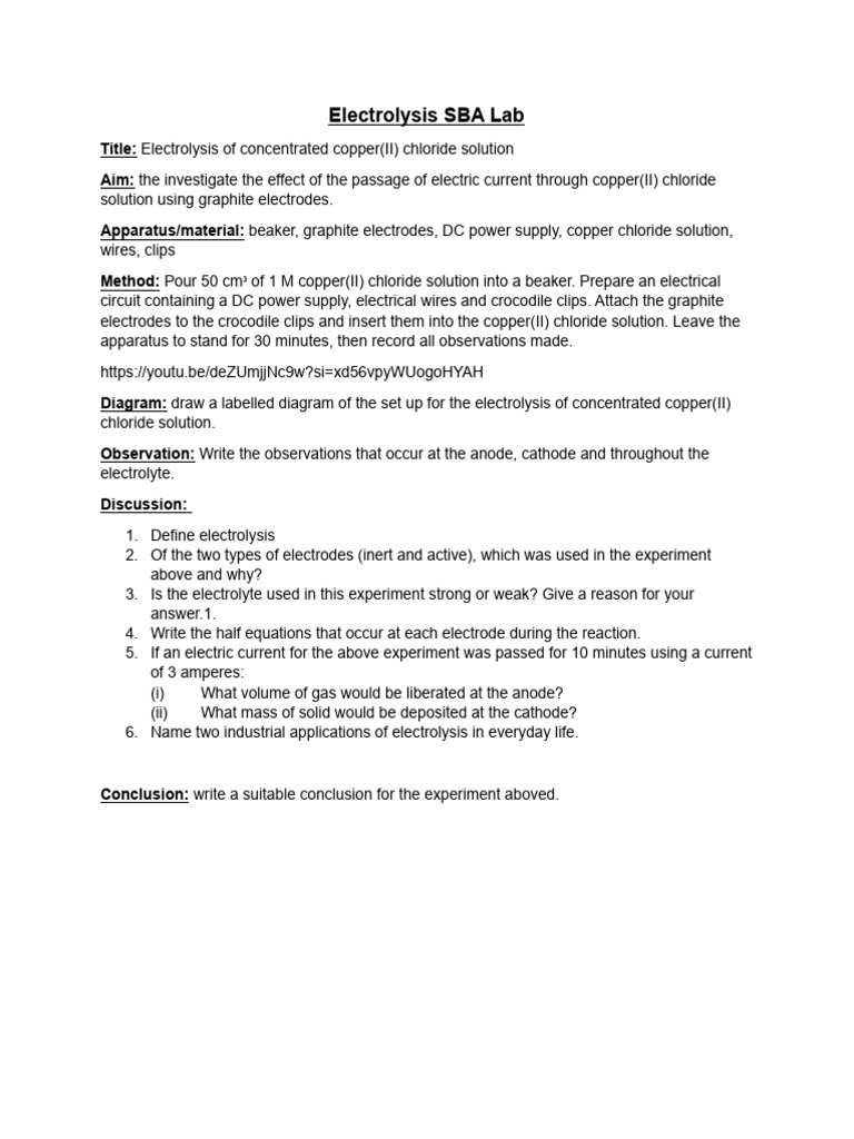 Electrolysis SBA Lab | PDF
