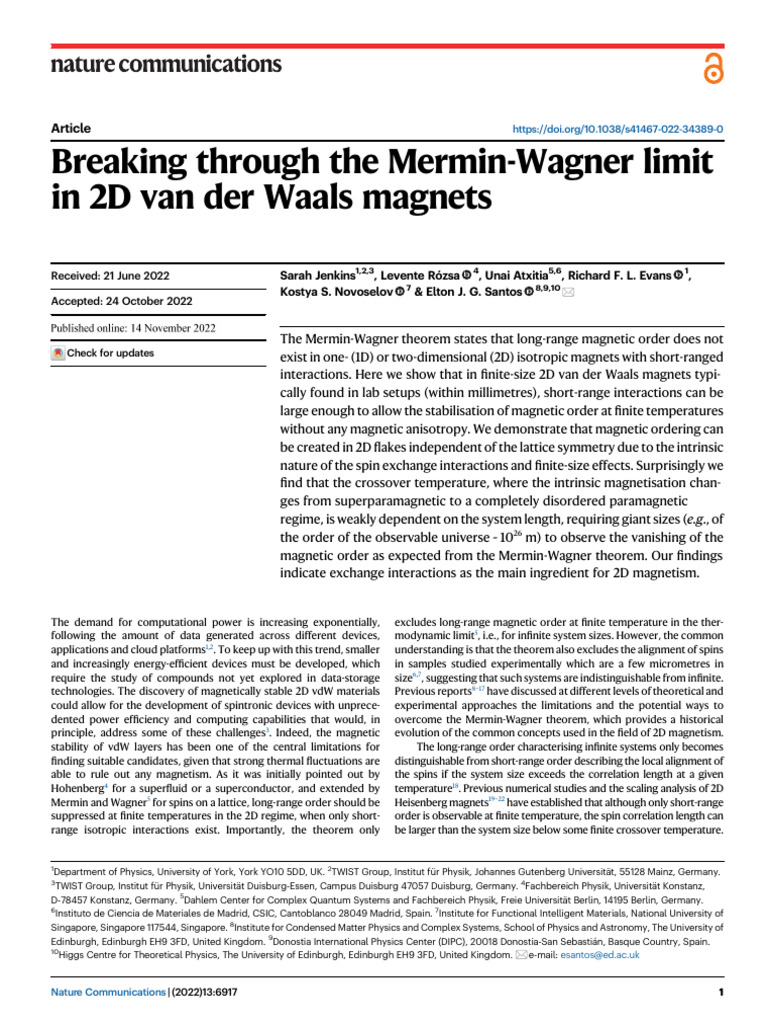 Breaking Through The Mermin-Wagner Limit in 2D Van Der Waals Magnets ...