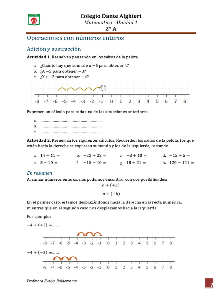 Operaciones con números enteros-2°A | PDF | Entero | Sustracción