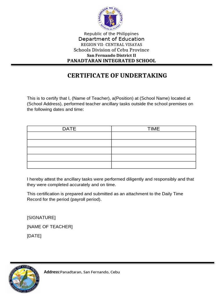 Certificate of Undertaking | PDF