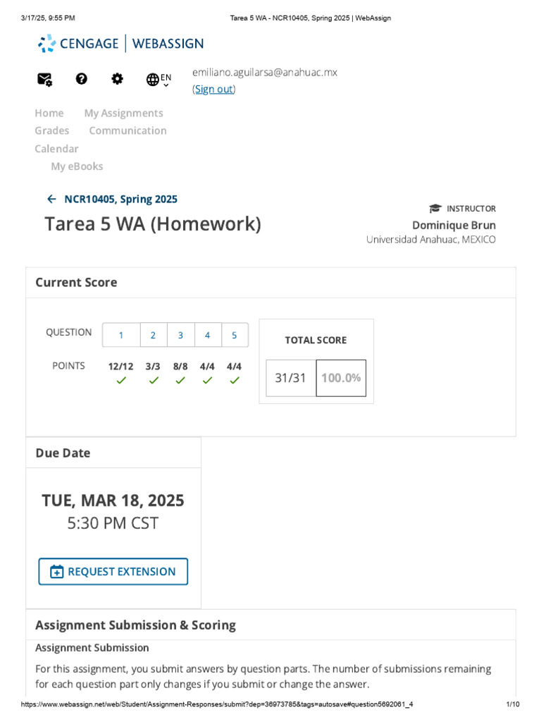 Tarea 5 WA - NCR10405, Spring 2025 - WebAssign | PDF | Variance | Standard Deviation