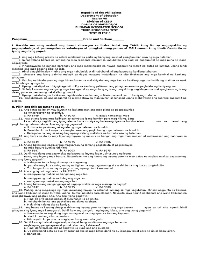 Esp Third Periodical Exam | PDF