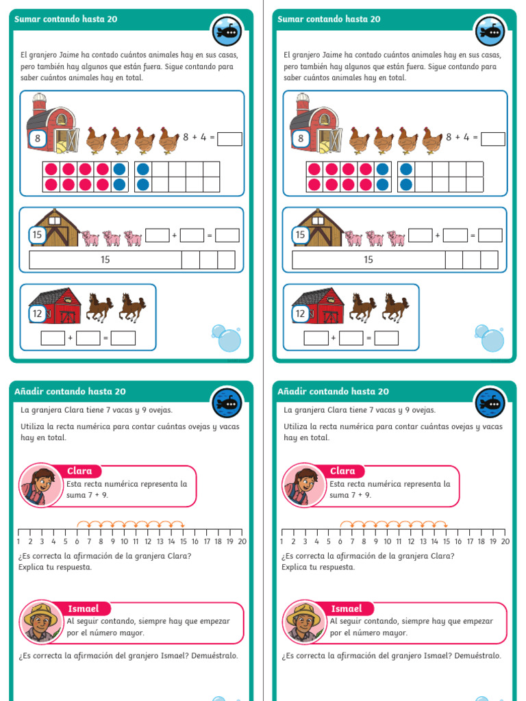 Tarjetas - Sumar Contando Hasta 20 | PDF