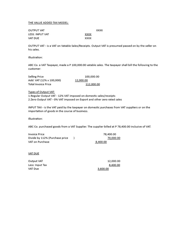 Understanding Output and Input VAT | PDF