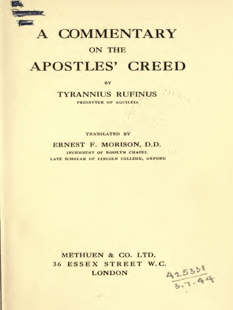 A Commentary On The Apostles Creed - Rufinus | PDF | God The Father ...