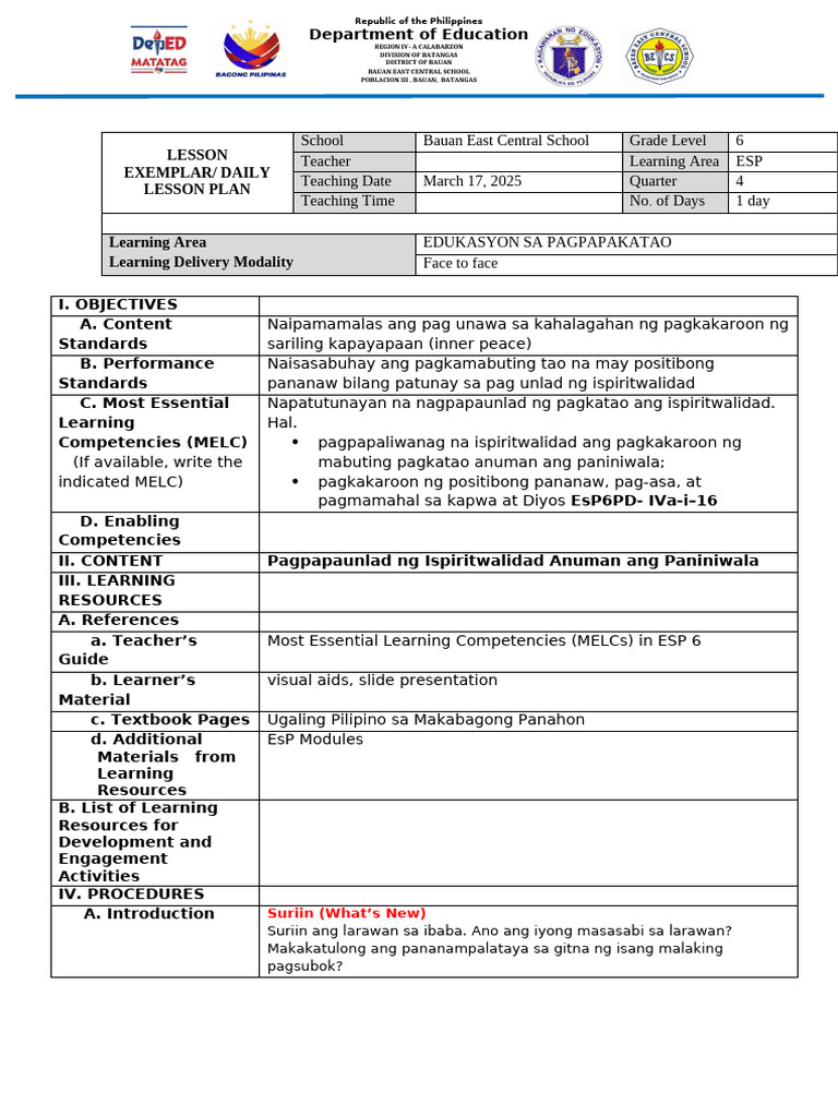 DLP - Esp6 Quarter 4 Week 6 | PDF
