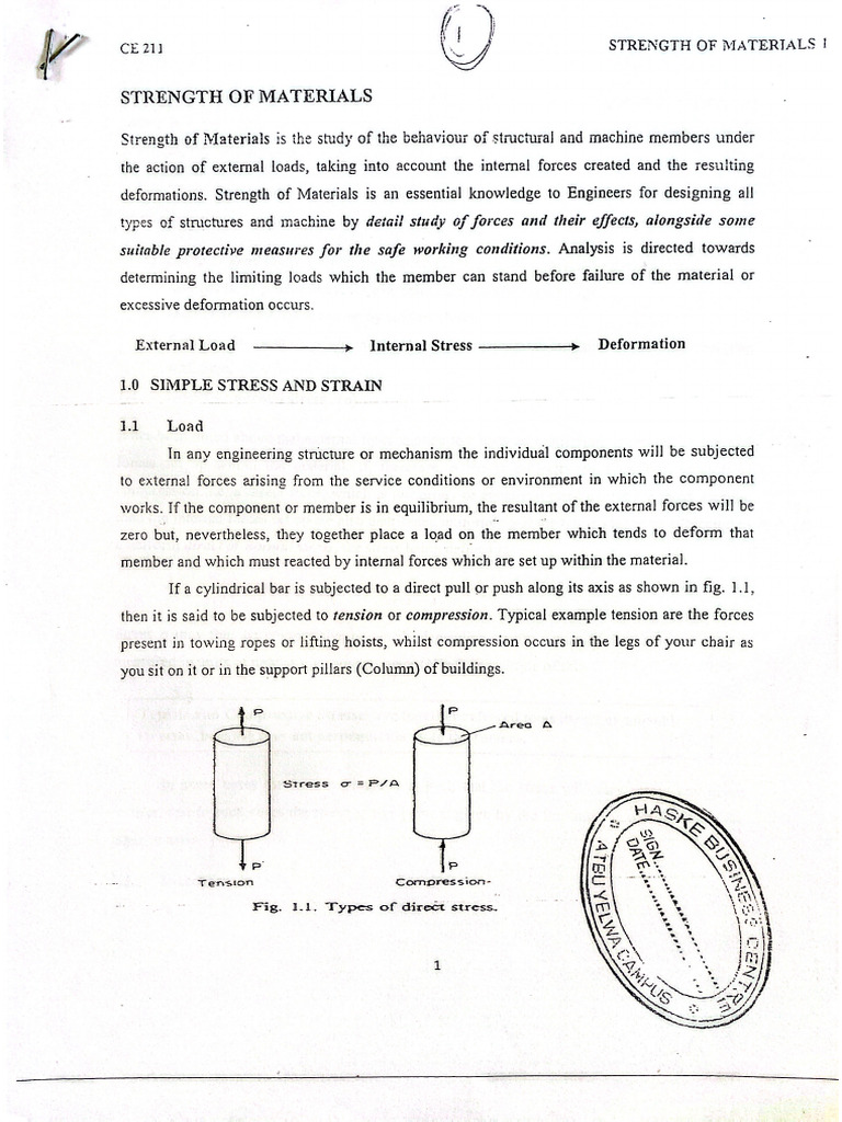 CE 211 (Strength of Materials) by NBA MYK | PDF