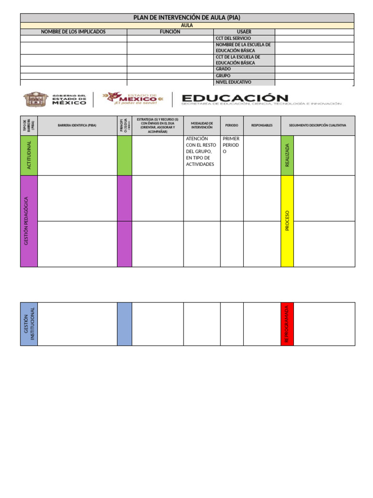 Plan Individual de Aula (PIA) | PDF | Aprendizaje