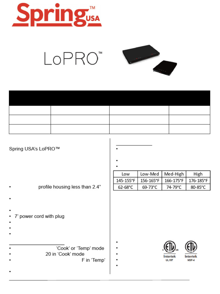 Spring Usa Lopro Slim-Line Spec Sheet-1 | PDF | Manufactured Goods