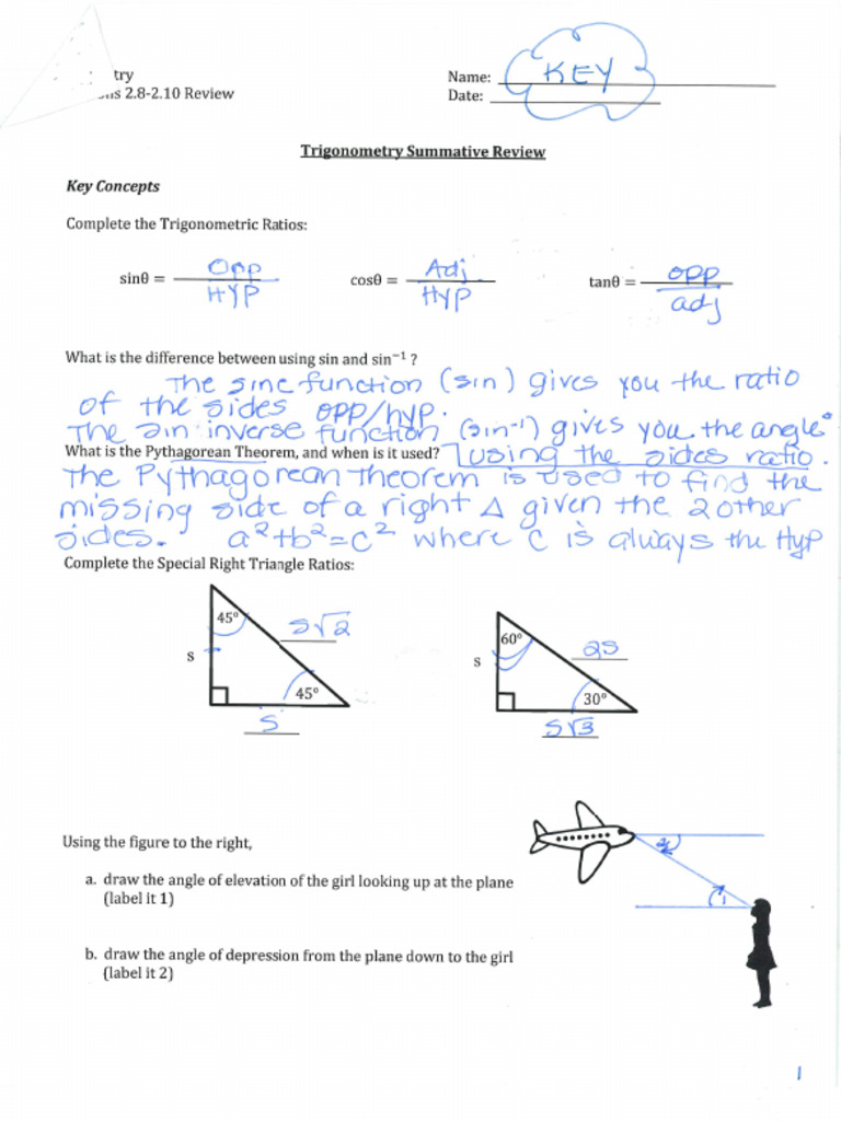 Unit 2 Trigonometry REVIEW KEY | PDF