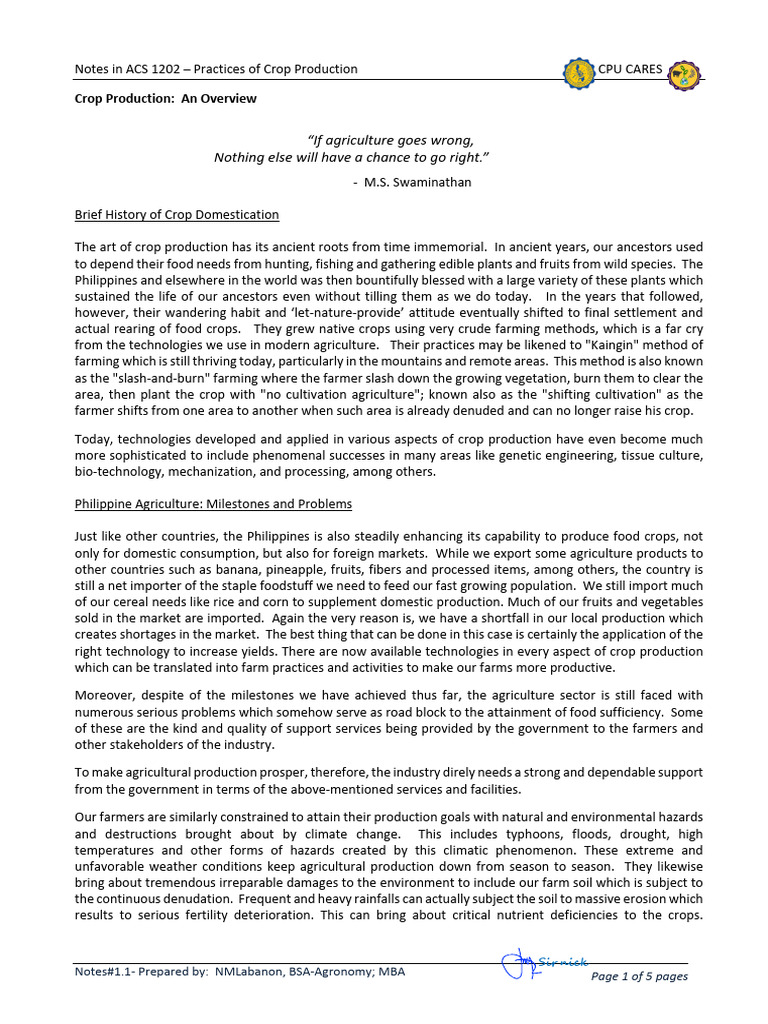 Overview of Crop Production Practices | PDF | Agriculture | Crops