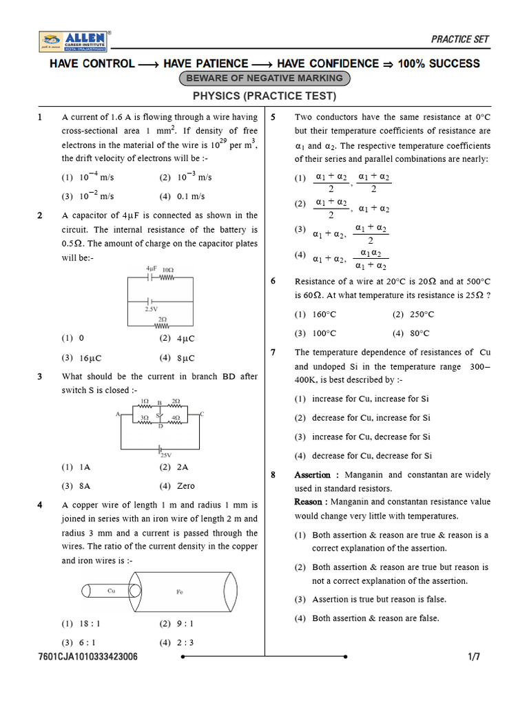 Phy DPP 5 | PDF | Electric Current | Electricity
